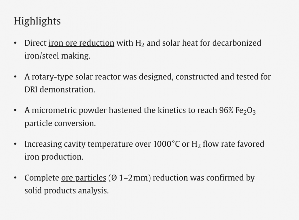 Design and experimental demonstration of direct reduction of iron ore – Kowatek Solar LTD ...
