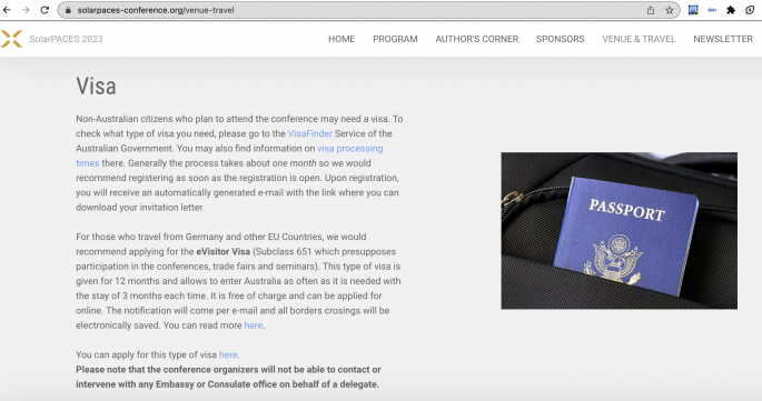 Venue and visa info SolarPACES Conference 2023 in Australia - SolarPACES